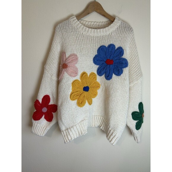 Knit | Sweaters | Bibi Xl Sweater Floral 3d Knit Crochet Appliqu Hippie ...
